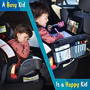2 PK - Kids Car Seat Activity Tray | Inspire Active Toddlers & Big Kids for Years! Dry-Erase White Board & Eating Snack Travel Tray with No-Drop Tablet iPad Holder Stand & Art Supplies Storage Pocket