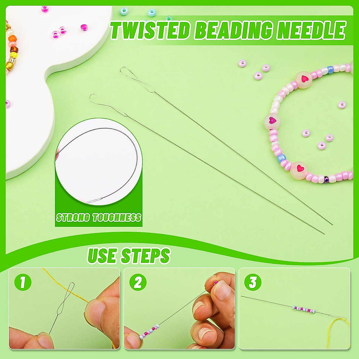 86 Pcs Beading Needles Set,6 Sizes Big Eye Seed Bead Needles,Long Straight Beading Needle,Twist Beading Needles,Flexible Needle for Beads for Jewelry Making