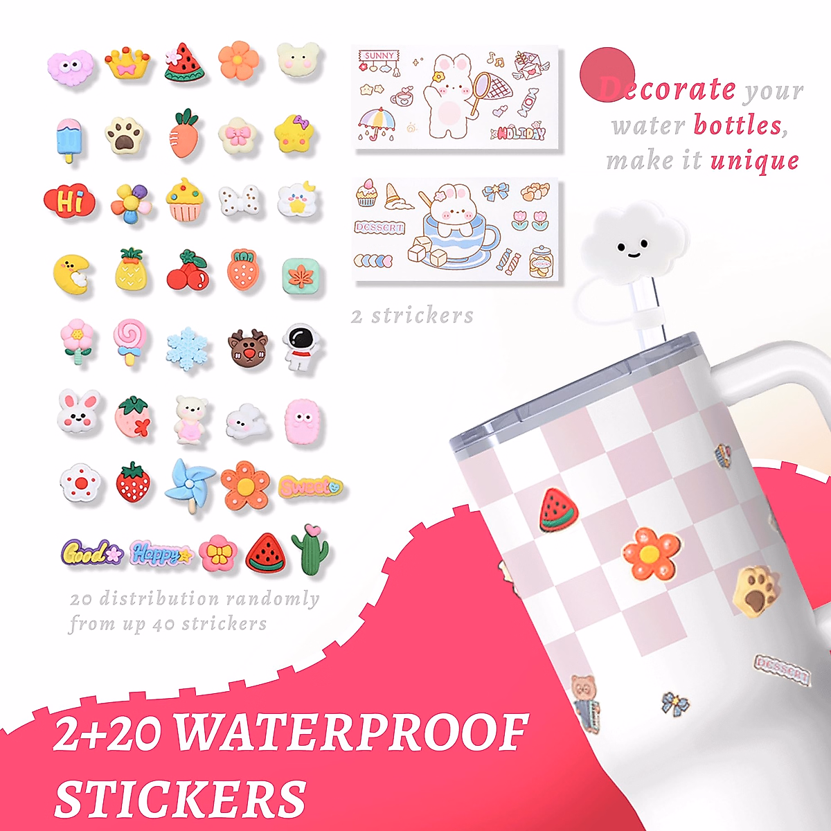 winiwo 40 oz Tumbler with Handle and Straw, D.I.Y Gift for Her, Stainless Steel Travel Mug, Iced Tea or Coffee, Insulated Tumbler with Stickers, Keeps Beverages Cold Up to 24 Hours