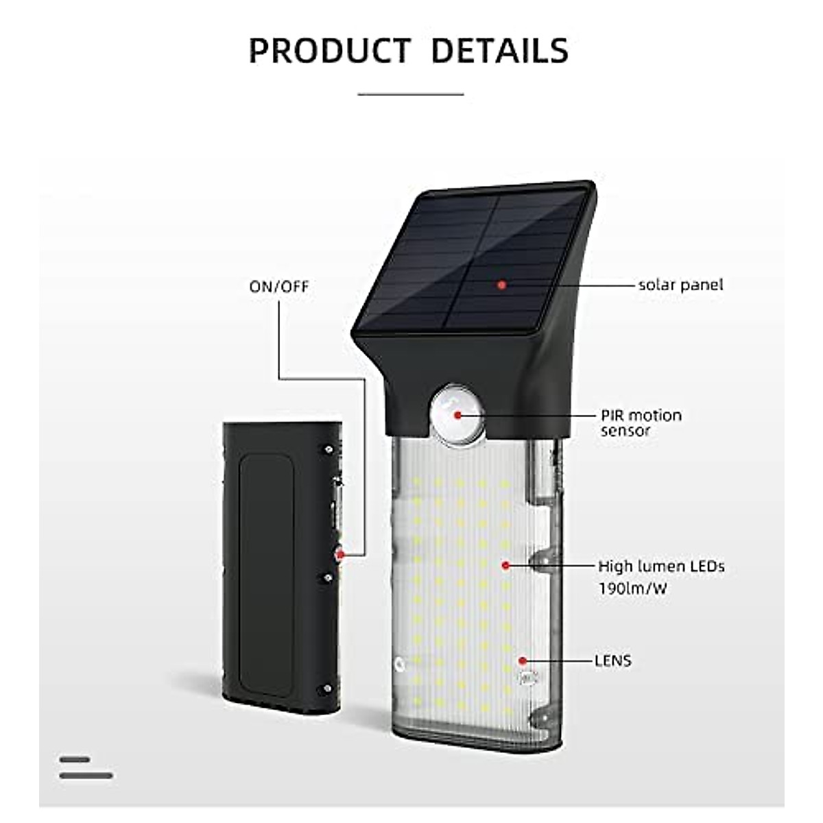 LTOSolar Solar Motion Sensor Waterproof Outdoor Security Flood Lights, Exterior Front Porch Wall Mount Patio Fence Decorative with Detachable Design