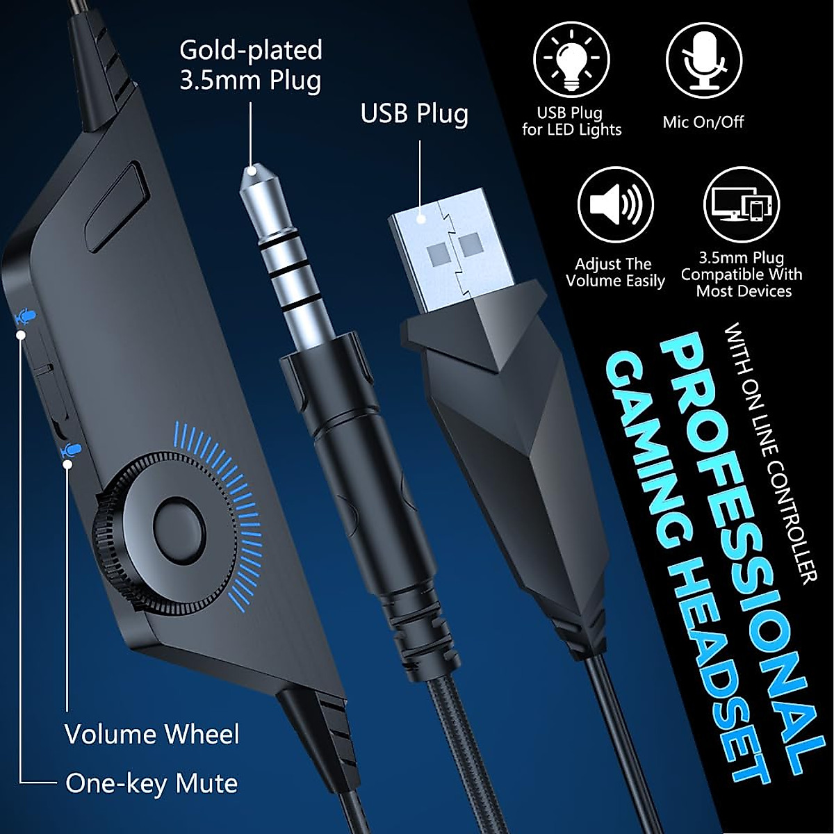 WolfLawS Gaming Headset for Xbox Series X/S, Xbox One, PS5, PS4, PC, Switch, Over Ear Headphones with Noise Isolating Mic, Bass Surround Sound, Memory Foam Ear Pads