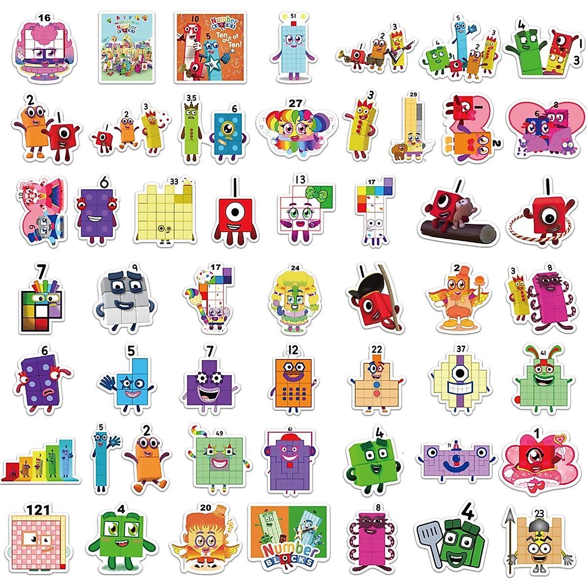 Number Blocks Stickers for Kids | 52 PCS | Building Blocks Brick Toys Stickers, Vinyl Waterproof Stickers for Laptop,Guitar,Motorcycle,Bike,Skateboard,Luggage,Phone, Gift for Kids Teen Birthday Party