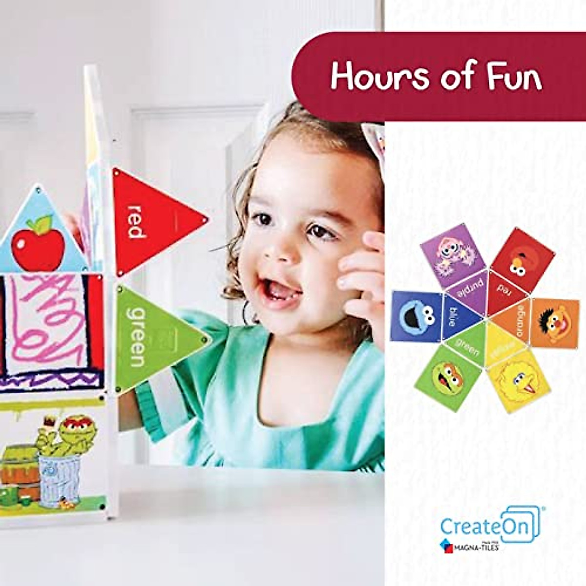 CreateOn Magna-Tiles “Sesame Street” Toys, Magnetic Kids’ Building Toys from “Sesame Street” Books, Colors with Elmo Magnet Tiles, Educational Toys for Ages 3+, 17 Pieces