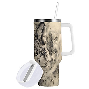Jihqo Dangerous Wolf 40 oz Stainless Steel Vacuum Insulated Tumbler with Handle and Straw Lid, Leakproof Water Bottle Double Wall Travel Mug Coffee Cup, Cupholder Friendly