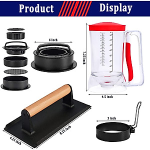 Breakfast Kit for Blackstone Grill, 7 Piece Griddle Accessories Set - Including Pancake Batter Dispenser, Bacon Press, Egg Rings, Hamburger Press Patty Maker