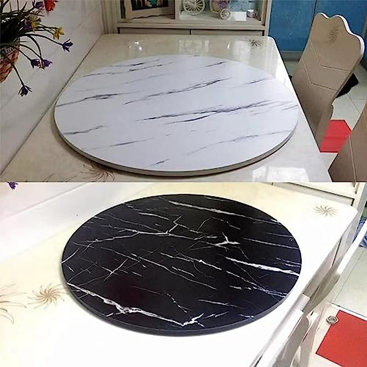 VERDDE Wooden Turntable 30in 40in 50in Large Rotating Lazy Susan Dining Table Serving Tray Wine Red Large Serving Plate ForHomes & Restaurants，360° Swivel，Silent，Smooth (Color : White marble color,