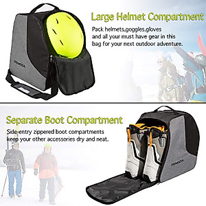 PENGDA Ski Boot Bag - Boot Bag Kids Waterproof Ski Boot Snowboard Boot Bag Travel Ski Boot and Helmet Bag for Goggles, Gloves, Ski Apparel & Boot Storage (Dry& Wet Separate Compartments) (Black Grey)