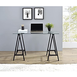 OSP Home Furnishings Middleton 47 Inch Desk with Clear Beveled Glass Top, Black Base