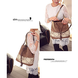 Women Printing Canvas Shoulder Bag Casual Hand Bags Purse Retro Tote Bags (Black) Medium