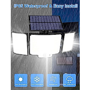 YOYONACY Solar Outdoor Lights, 2500LM 348 LED Motion Sensor Outdoor Lights with Remote, Bright 3 Heads Solar Powered Flood Lights, IP65 Waterproof Security Detection Lights for Outside, Yard, Patio