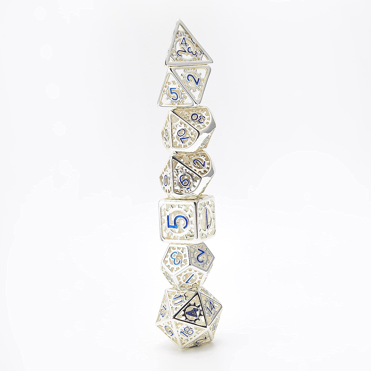 Metal DND Gifts Game Dice 7Pcs Set Hollow and Black Velvet Bag for Dungeons and Dragons RPG MTG Table Games D&D Pathfinder Shadowrun and Math Teaching