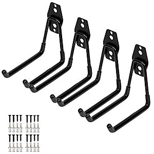 Whrsinlor Wall Mount Heavy Duty Double Utility Tools Hooks with Anti-Slip Coating for Garage Storage Organizer Shovels Chair Hose, 4 Pack 5 Inches Garage Hooks…