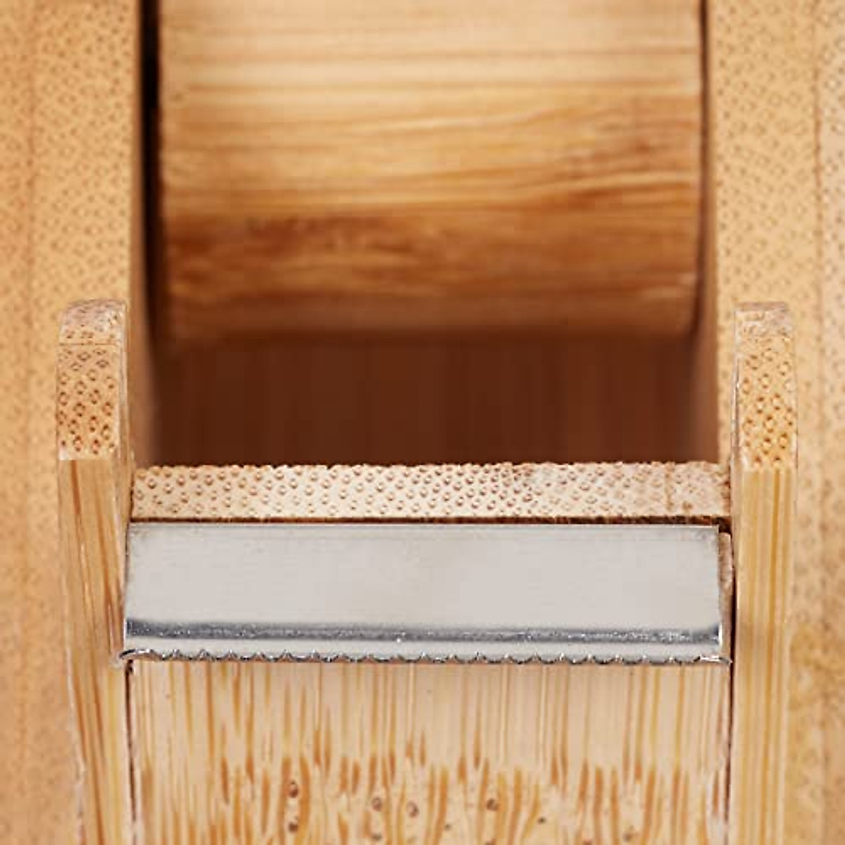 Relaxdays Adhesive Dispenser, Sticky Tape Holder for 25 mm Rolls, with Cutting Blade, Crafts, Natural, 5.5 x 12 x 4.5 cm, Bamboo, Metal