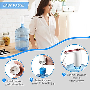 Keweis 5 Gallon Water Dispenser Pump, Electric Water Bottle Pump Rechargeable, Portable USB Charging Automatic Drinking Water Jug Dispenser for 2-5 Gallon (Red)