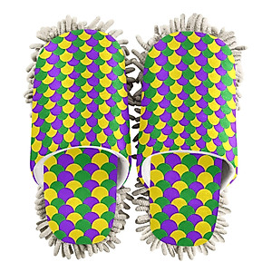 FLildon Microfiber Cleaning Slippers Mardi Gras Scales Washable Mop Shoes Slipper for Men/Women House Floor Dust Cleaner, Size L