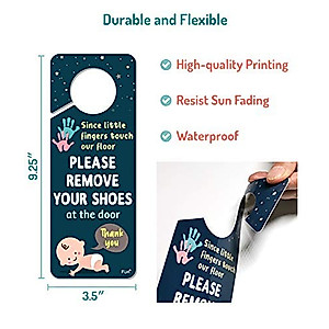 Fun-Plus Please Take Your Shoes Off - Remove Your Shoes Sign - Plastic Door Knob Hanger Sign - Since Little Fingers Touch Our Floor