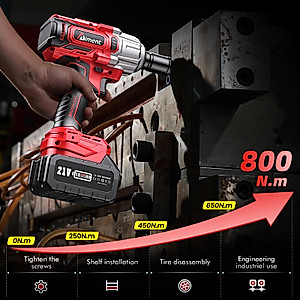 Aiment 590 Ft-lbs/800Nm Cordless Impact Wrench 1/2 inch, 3000RPM Brushless Impact Gun w/ 2 * 4.0Ah Li-ion Battery, Fast Charger, 6 Sockets, Electric Impact Wrench for Car Home Truck Tractor AM800