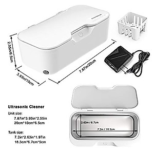 Ultrasonic Jewelry Cleaner, Glasses Ultrasonic Cleaner 550ml with SUS 304 Tank, 48KHz, 25W, Portable Jewelry Ultrasonic Cleaner for Rings Eyeglasses Watches Denture Makeup Brush Razors