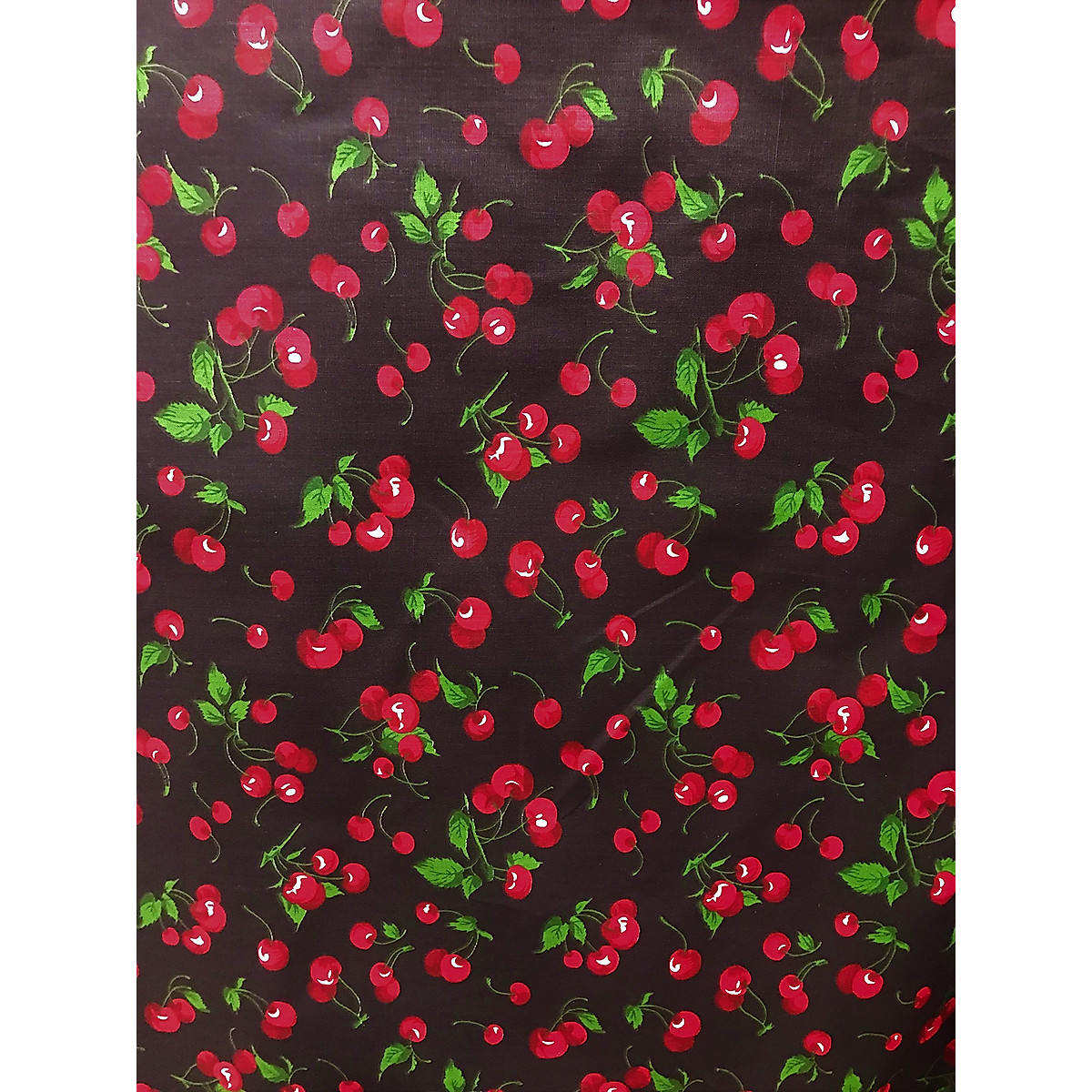 SAL TEX FABRICS, All Over Cherries Polyester Cotton Fabric Print, Sells by The Yard (Black/RED)