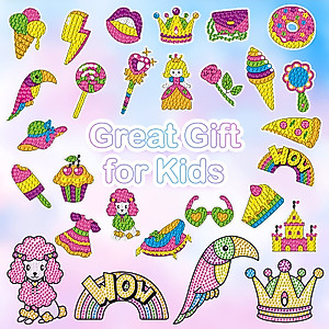 MEIEST Gem Diamond Painting Kits for Kids,24 PCS Fun DIY Mosaic Stickers by Numbers Kits,4 PCS Sparkly Suncatchers Creative Arts and Crafts Set and Handmade Gift(Sweets + Magical)