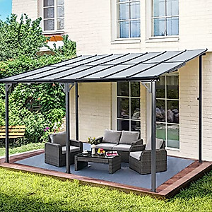 AECOJOY 10' x 14' Gazebo for Patio, Hard Top Lean to Gazebo Pergola with Roof (140 Sq.Ft Shaded), Large Wall-Mounted Heavy Duty Awnings for Patio, Decks, Backyard and More