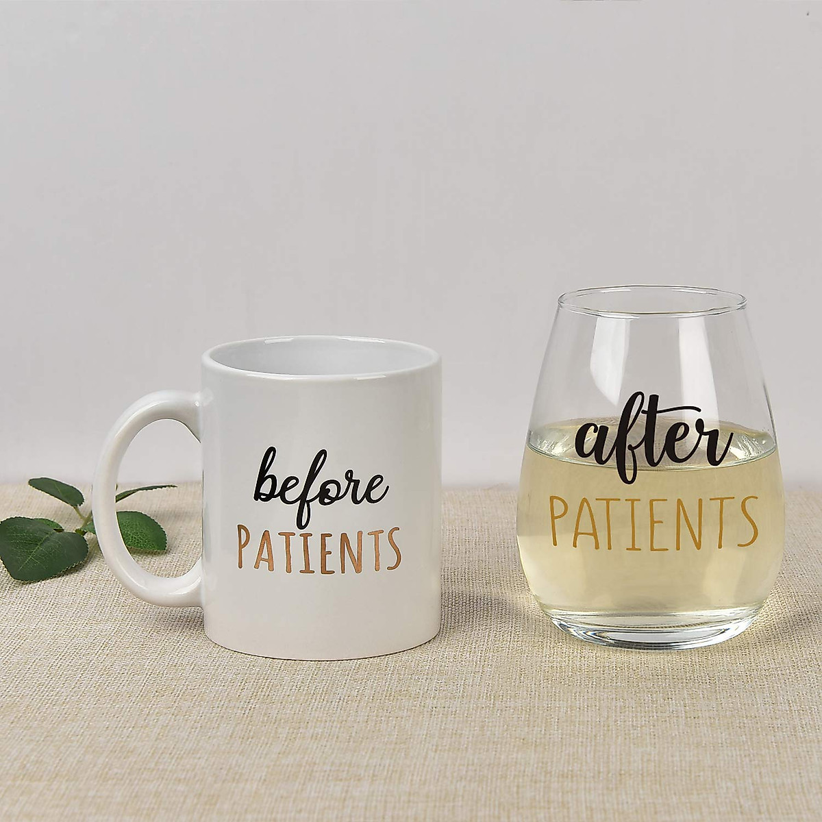 Gtmileo Before Patients, After Patients 11 oz Coffee Mug and 15 oz Stemless Wine Glass Set for Nurse, Doctor, Dentist, Dental, Physician, Hygienist