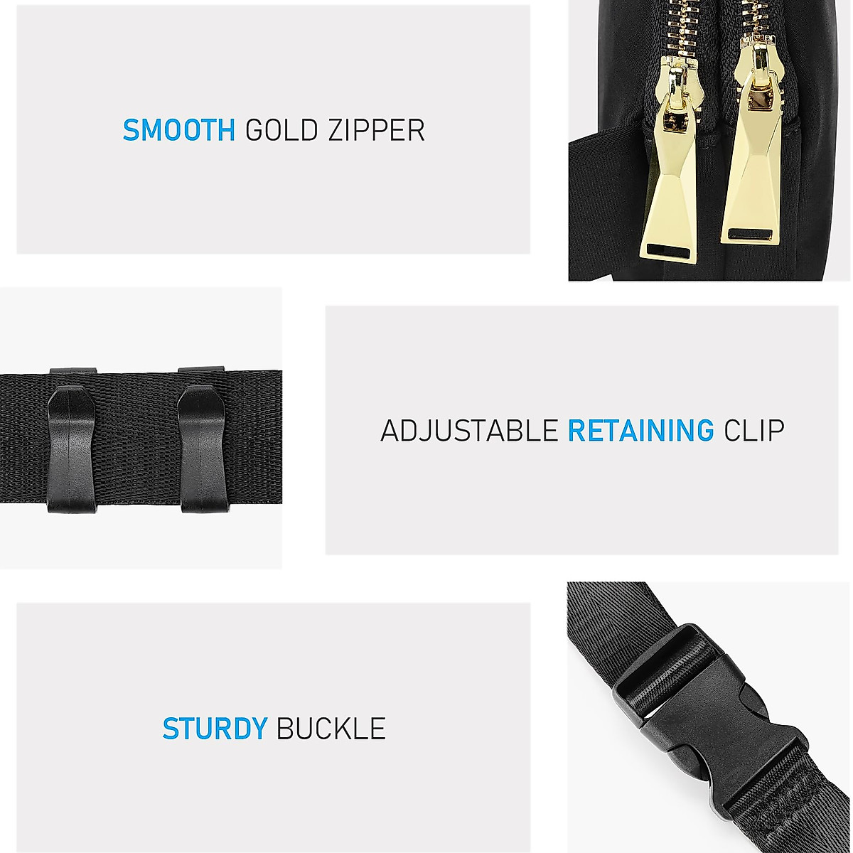 ZORFIN Fanny Packs for Women, Fashion Belt Bag with Two Main Pockets, Crossbody Bays for Travel Workout Outdoor Cycling Hiking (Black)