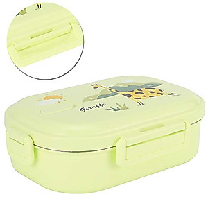 Insulated Lunch Box Leak-Proof Stainless Steel Bento Box Kids Lunch Box Children Container (Solid green-giraffe)