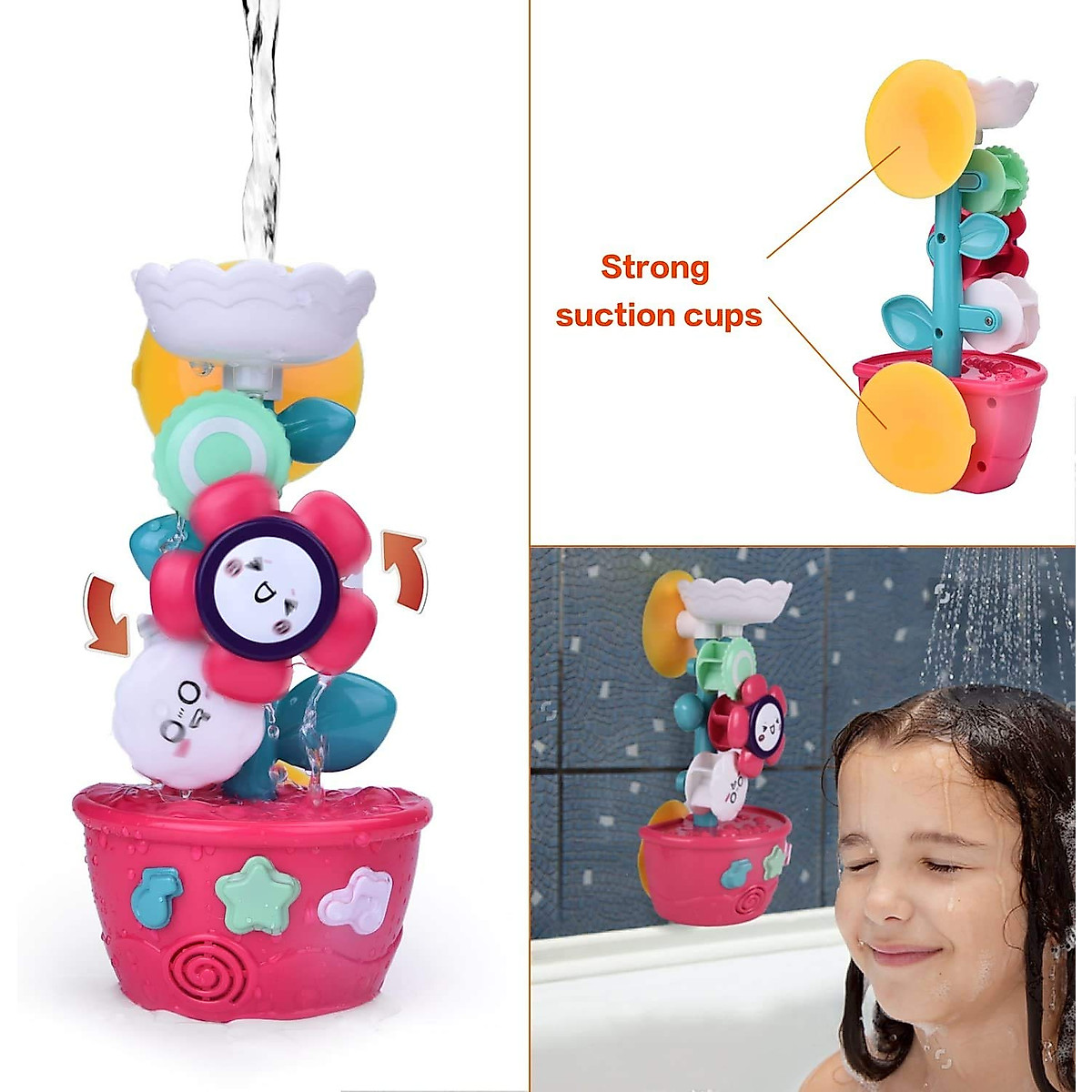 16Pcs Bath Toys for Toddlers, Flower Waterfall Water Station Garden Squirter Toys, Stacking Cups Watering Can Shower Toy,Fun Bath Time Toys for Kids Girls and Boys Age 1-5