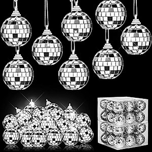 Lenwen 100 Pcs Mini Disco Ball Ornaments Hanging Disco Party Decorations Bulk 70s Reflective Silver Mirror Ball for Party Decor Supplies Tree Wedding Birthday Props Mardi Gras(2 Inch)