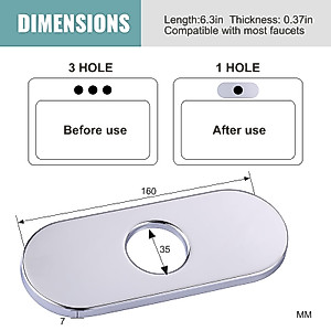 WOWOW 6.3 inch Kitchen Sink Faucet Hole Cover Deck Plate Chrome,Sink Hole Cover for 1 or 3 Hole Kitchen，Sink Faucet Single Hole Mixer Tap, Escutcheon Plate Stainless Steel Deck Plate