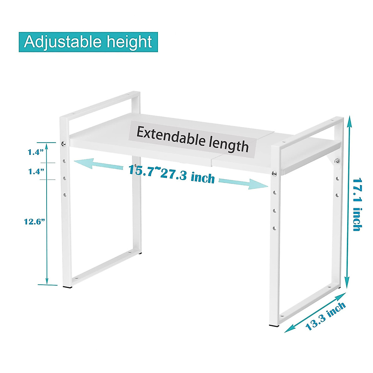 iPEGTOP Extendable Microwave Oven Rack, Adjustable Height Microwave/Toaster Shelf Heavy Duty Metal Pantry Shelf Space Riser Stand Organizer for Kitchen Counter Top Organization, White