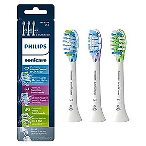 Philips Sonicare Genuine Replacement Toothbrush Heads Variety Pack, C3 Premium Plaque Control, G3 Premium Gum Care & W3 Premium White, 3 Brush Heads, White, HX9073/65