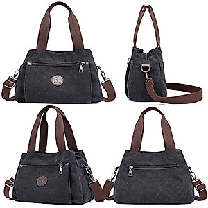 Hiigoo Women's Casual Totes Bag Shoulder Bag Canvas Handbags 3-open Crossbody Bag Messenger Bag (Black)