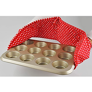 Home-X Red Polk Dot Double Oven Mitt for Cooking and Serving, Heat Resistant, Extra Long Potholder, Oven Gloves to Protect Hands and Arms, Machine Washable -32”L