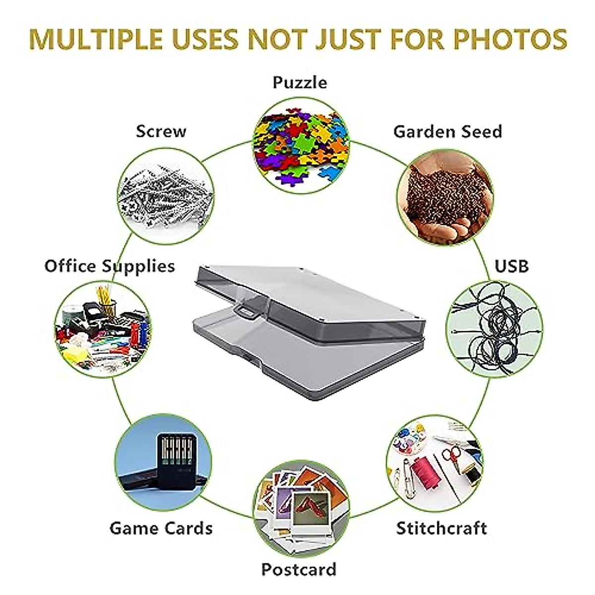 UP ARESI Photo Storage Box 5" x 7", 18 Inner Extra Large Photo Case Organizer Acid-Free Boxes Storage, Plastic Craft Storage Box with lids for Pictures Stickers Stamps Seeds (Black)