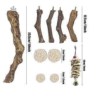 Allazone 6 PCS Bird Perch Natural with Chewing Toys Natural Grapevine Bird Stand Grape Stick Natural Bird Parrot Perch Standfor Parrots, Parakeets Cockatiels, Conures, Macaws, Love Birds