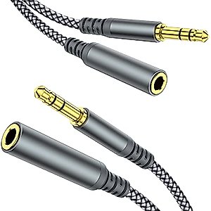 Headphone Extension Cable, [2-Pack, 6.6ft Hi-Fi ] 3.5mm Extension AudioMale to Female Aux Adapter Hi-Fi Sound Stereo Extender Cord for Headset, iPhone, iPad, Smartphones, Tablets & More (Grey)