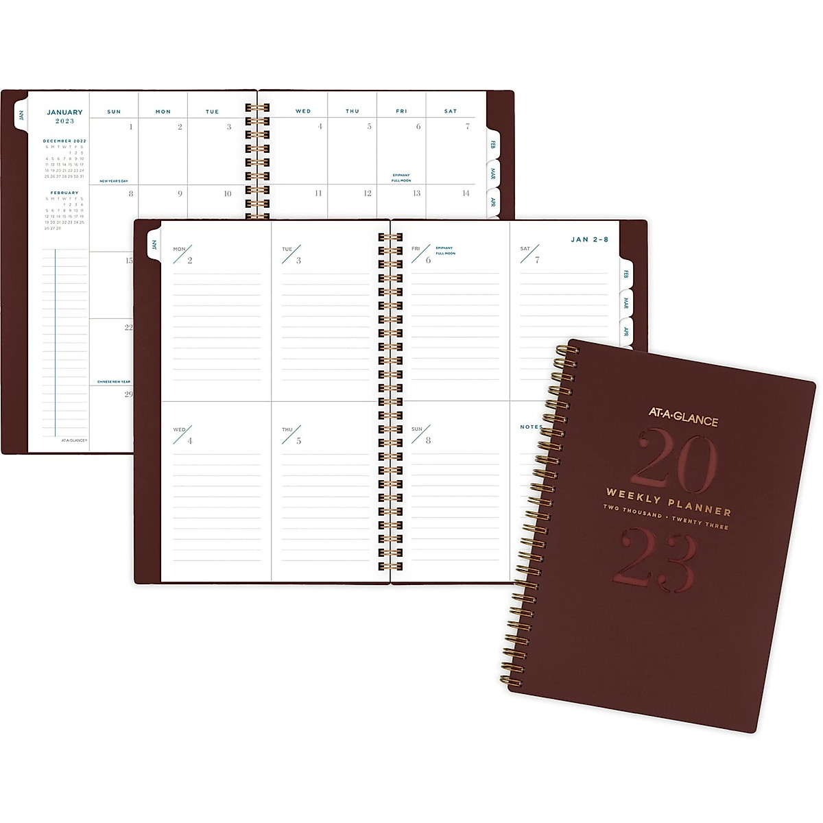 AT-A-GLANCE 2023 Weekly & Monthly Planner, 5-1/2" x 8-1/2", Small, Monthly Tabs, Signature, Maroon (YP200L50)