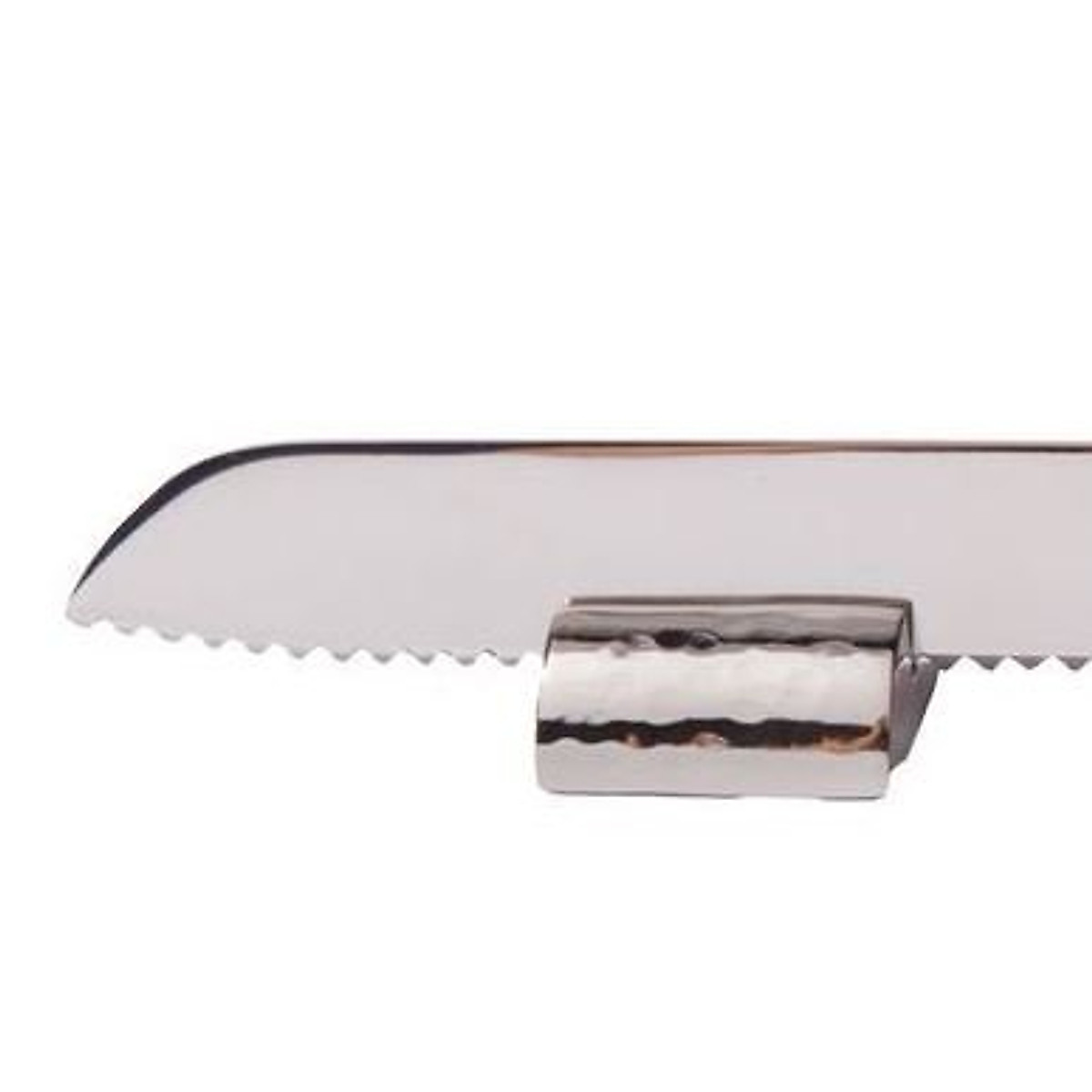 Bread Challah Knife and Stand Hammered Metal Handle with Colored Rings by Yair Emanuel (Silver Rings)