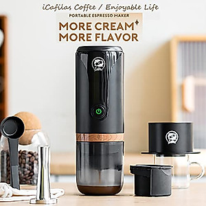 RECAFIMIL Portable Coffee Maker: 12V Travel Espresso Machine 12W, 9 Bar Pressure 2400mAh Rechargeable Battery for Camping, Driving, Home and Office (Machine Holder Portable)