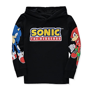 SEGA Boys 4-20 Sonic The Hedgehog Long Sleeve Hooded T-Shirt (Logo/Black, 14-16)
