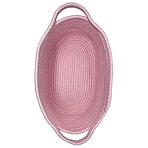 Storage Basket Set of 2, Natural Cotton Rope Woven Baskets with Handles for Organizing,13.8"x8.7"x6.7" Woven Basket for Books, Magazines, Toys Decorative Basket For Baby Nursery, Living Room, Bathroom Pink