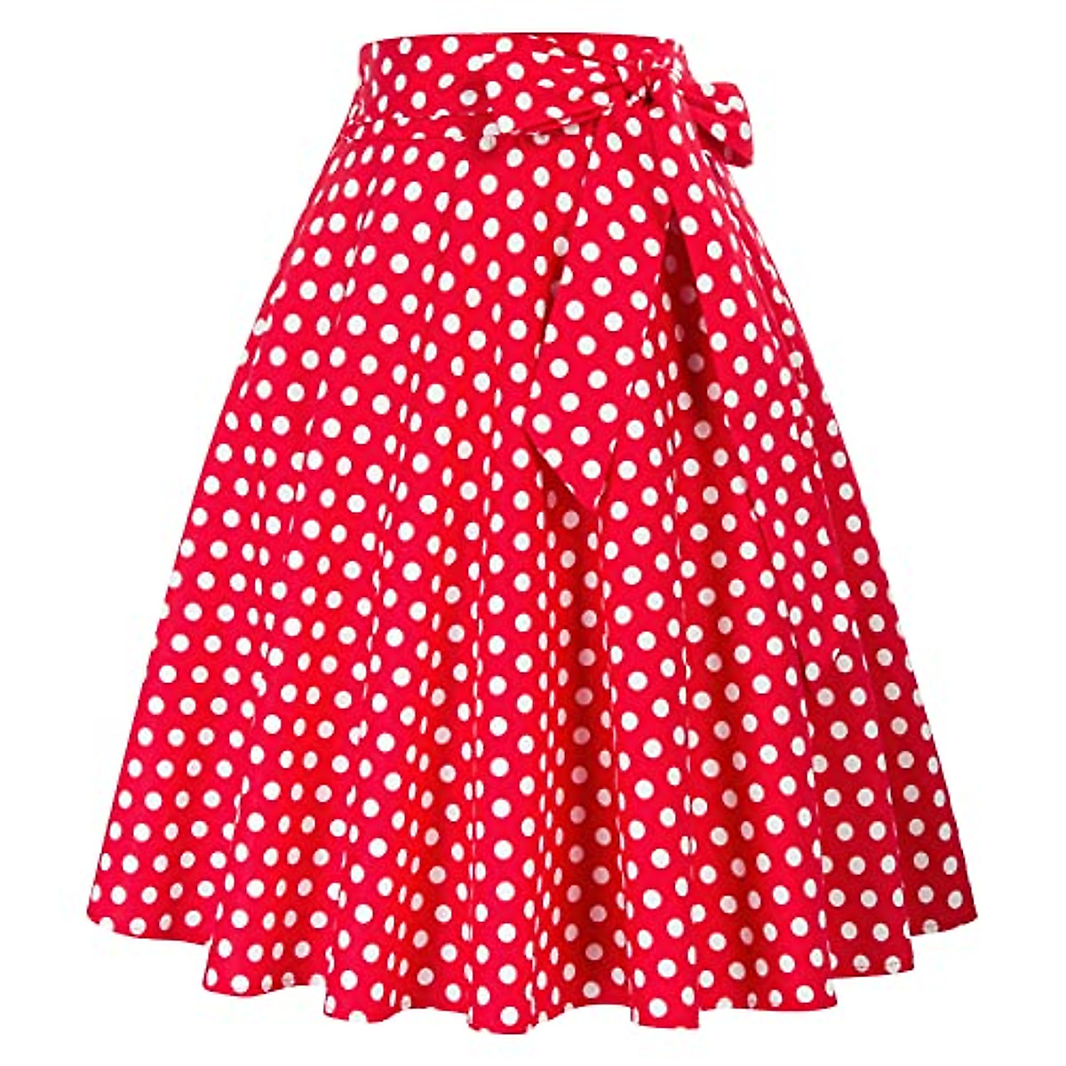 Women's 1950s Retro High Waisted A-Line Midi Skirt Red Polka Dot Weekend Skirt XL
