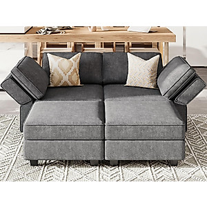Belffin Modular Sofa Bed Sectional Sleeper Sofa Convertible Sectional Couch Bed Set Reversible Chaise Dark Grey