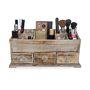 Vanity Drawer Beauty Organizer 3 Drawers - Wooden Cosmetic Storage Box for Neat & Organize Storing of Makeup Tools, Small Accessories at Home & Office Vanities & Bathroom Counter-top (Rustic)