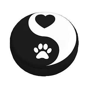 Dog Paw Print Ying Yang Spare Tire Cover, Waterproof UV Sun Protector Wheel Tire Cover, Universal Fit for Trailer RV SUV Truck Camper Travel Accessories 14" 15" 16" 17"