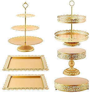 GMWD 6 Pcs Gold Cake Stands Set, Cake Pedestal Display Table Tiered Cupcake Holder Candy Fruite Dessert Plate Decorating for Wedding Birthday Party Baby Shower Celebration