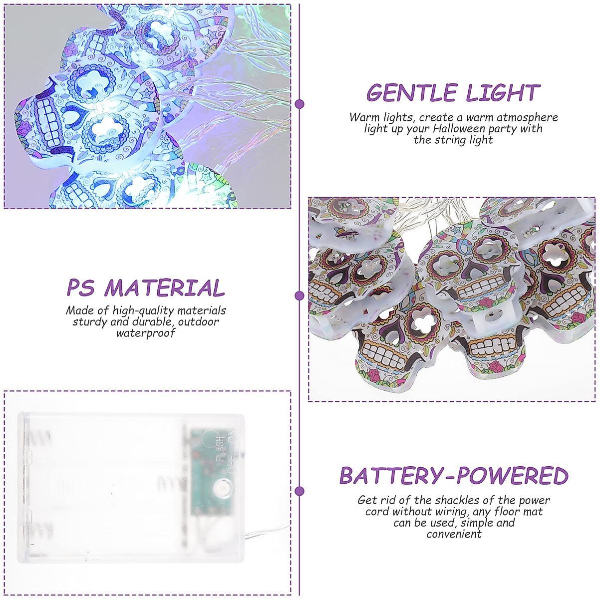 Uonlytech 1pc String Halloween Skull String Lights Halloween Decorations Lights Xmas Party Light Led Cute Lights Indoor Lights for Decoration Festival Night Light Battery Light Pumpkin