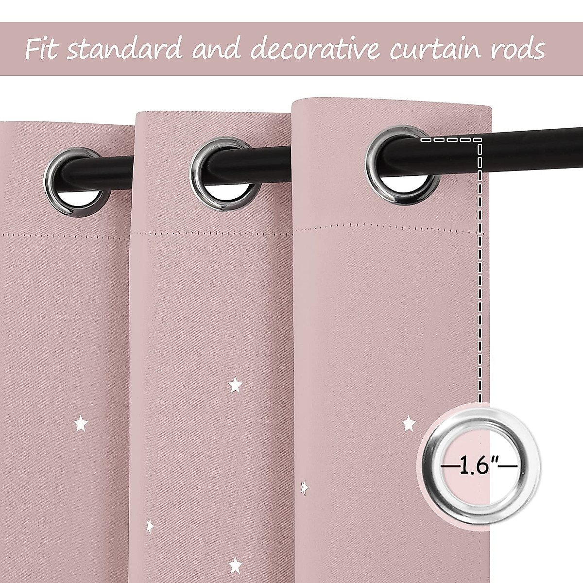 NICETOWN Nursery Blackout Curtains for Babys Bedroom, Grommet Thermal Insulated Room Darkening Kids Star Curtains for Girls Room Thanksgiving Decor, 1 Panel of 52 x 63 Inch, Light Pink